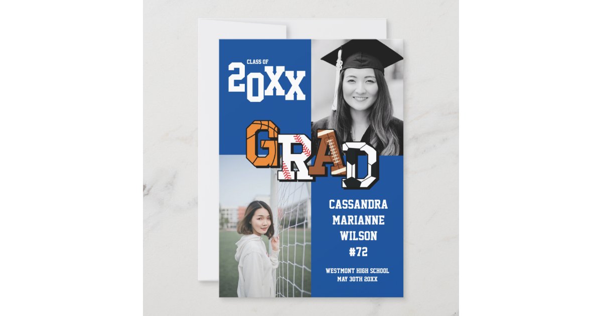 Sport Graduation Soccer Basketball Football Invitation | Zazzle