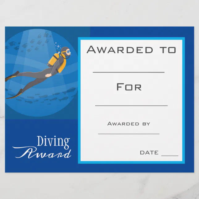 Sport scuba diving certificate award | Zazzle