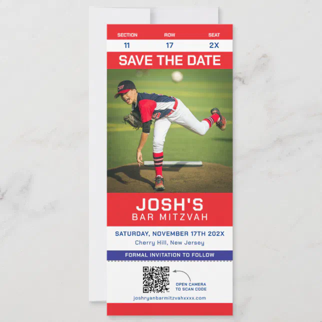 Sport Ticket Bar Mitzvah Save The Date QR Code | Zazzle