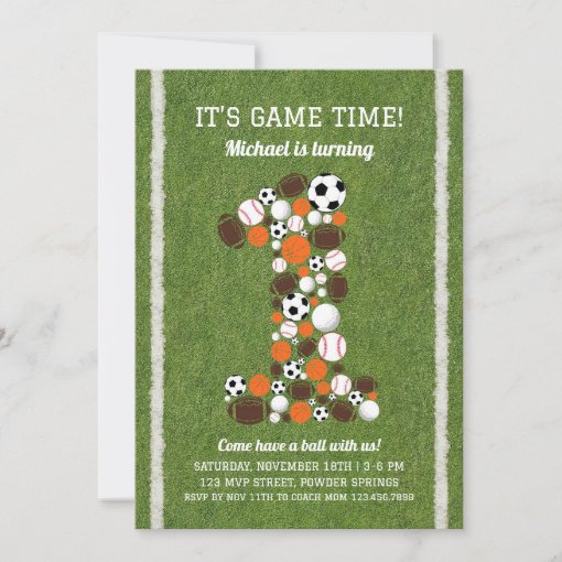 Sports 1st Birthday Party Invitation | Zazzle