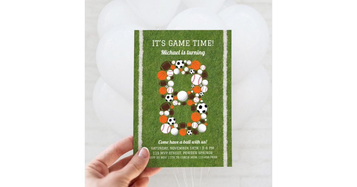 Sports 8th Birthday Party Invitation | Zazzle