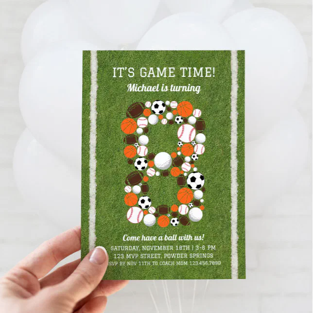 Sports 8th Birthday Party Invitation | Zazzle