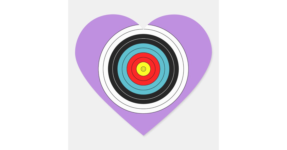 Sports Archery Target on Lavender Purple Heart Heart Sticker | Zazzle