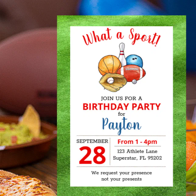 Sports Athlete All Star Birthday Invitation | Zazzle