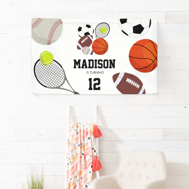 Sports Athletic Balls Birthday Party Banner | Zazzle