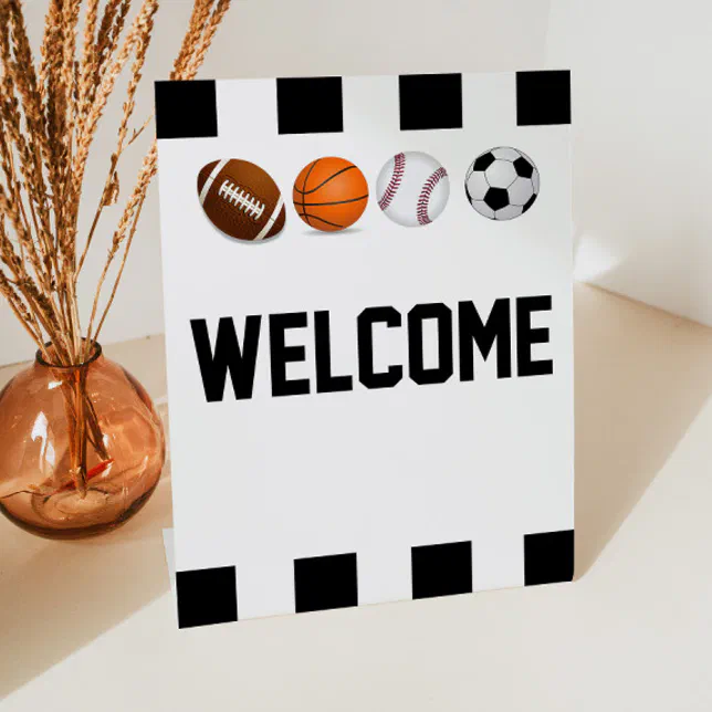 Sports Baby Shower Mini Welcome Pedestal Sign | Zazzle