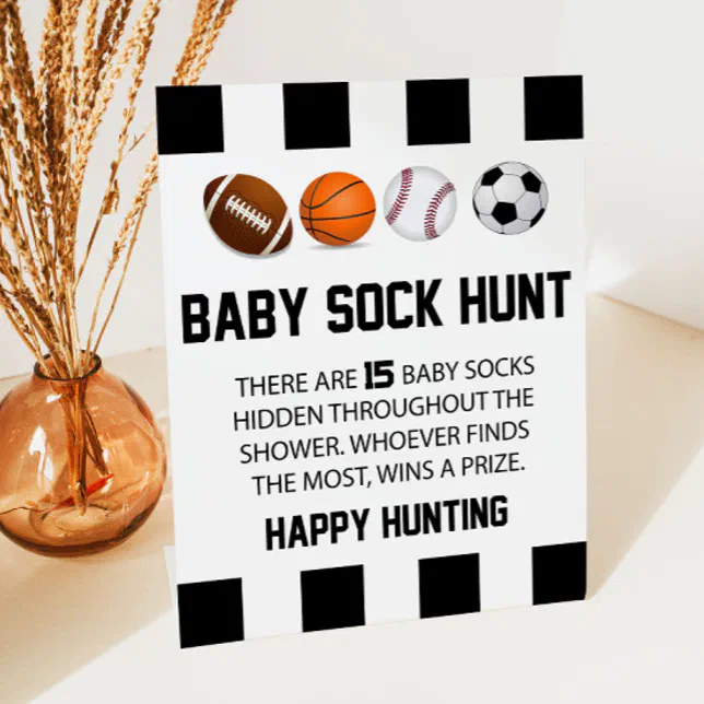 Sports Baby Sock Hunt Baby Shower Game Sign | Zazzle