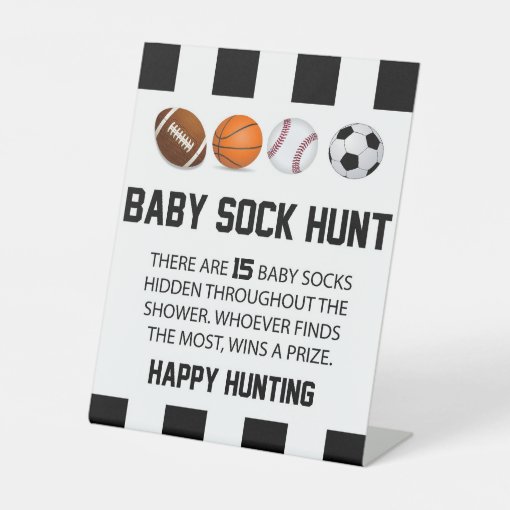 Sports Baby Sock Hunt Baby Shower Game Sign | Zazzle