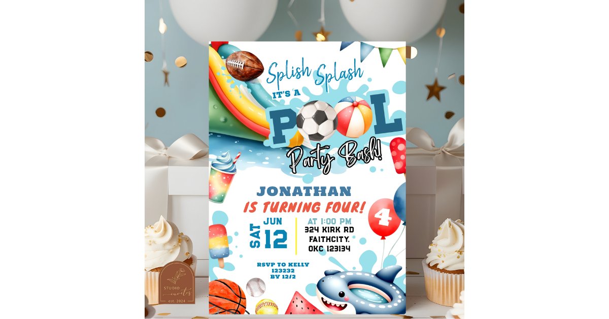 Sports Ball Pool Birthday Party Invitation | Zazzle