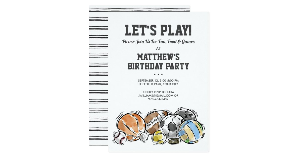 Sports Balls Athletic Birthday Party Invitation Zazzle sports-balls-athletic-birthday-party-invitation-zazzle