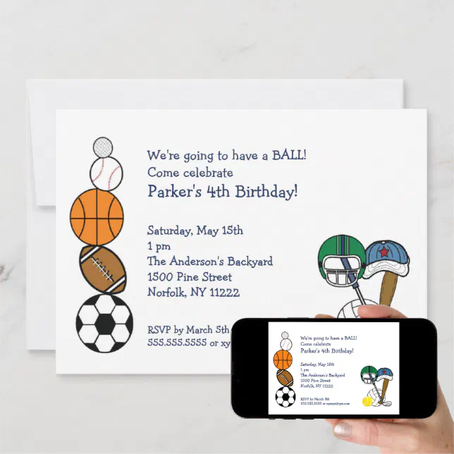 Sports Balls Birthday Party Invite for kids | Zazzle