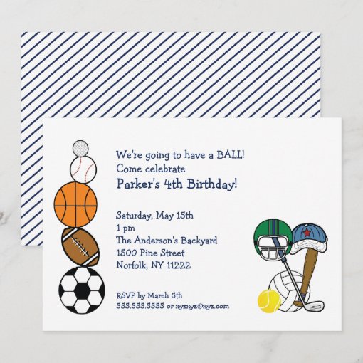 Sports Balls Birthday Party Invite for kids | Zazzle