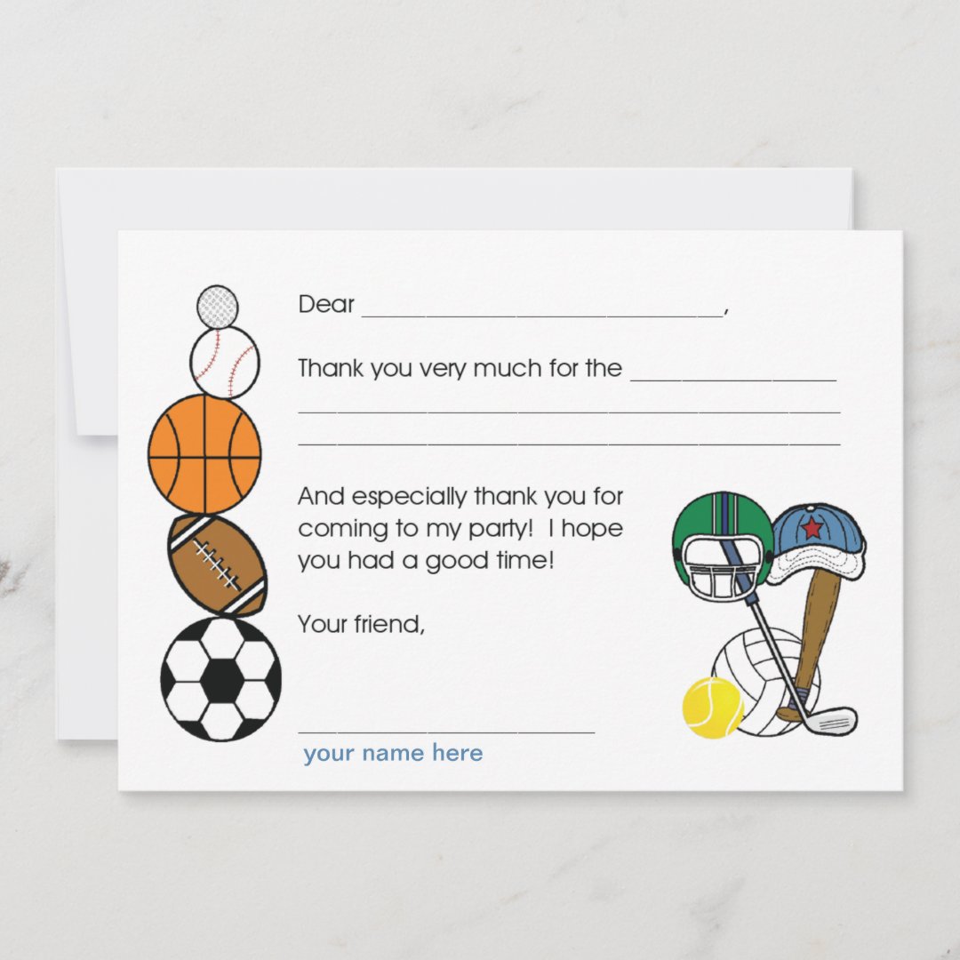 Sports Balls Birthday Party Thank you note | Zazzle