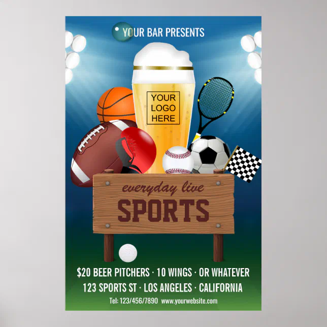 Sports Bar Event Promo add logo Advert Poster | Zazzle