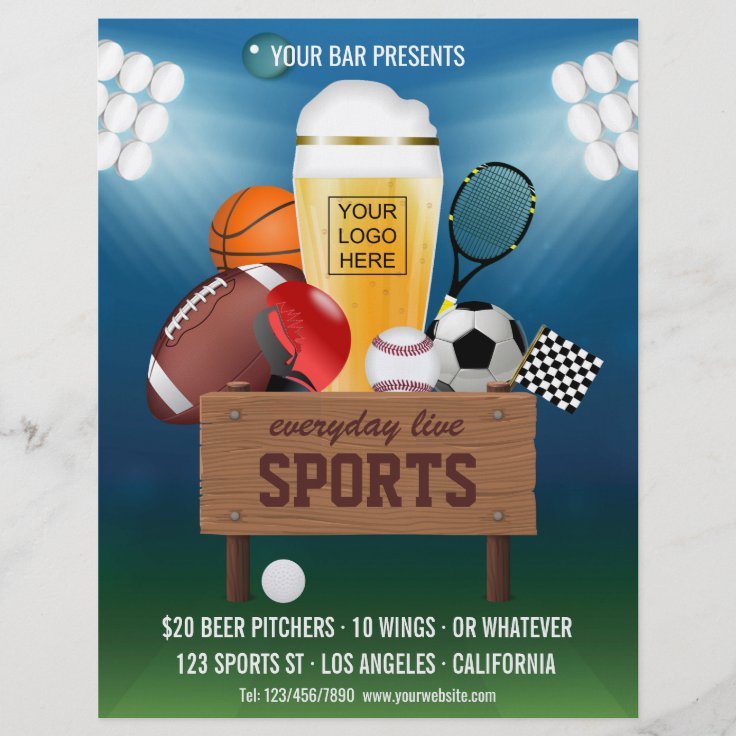 Sports Bar Event Promo Menu add photo and logo Flyer | Zazzle