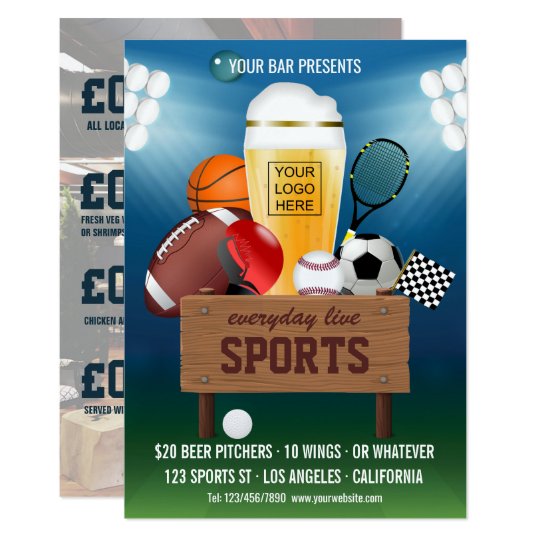 Sports Bar Event Promo Menu add photo and logo Invitation | Zazzle.com