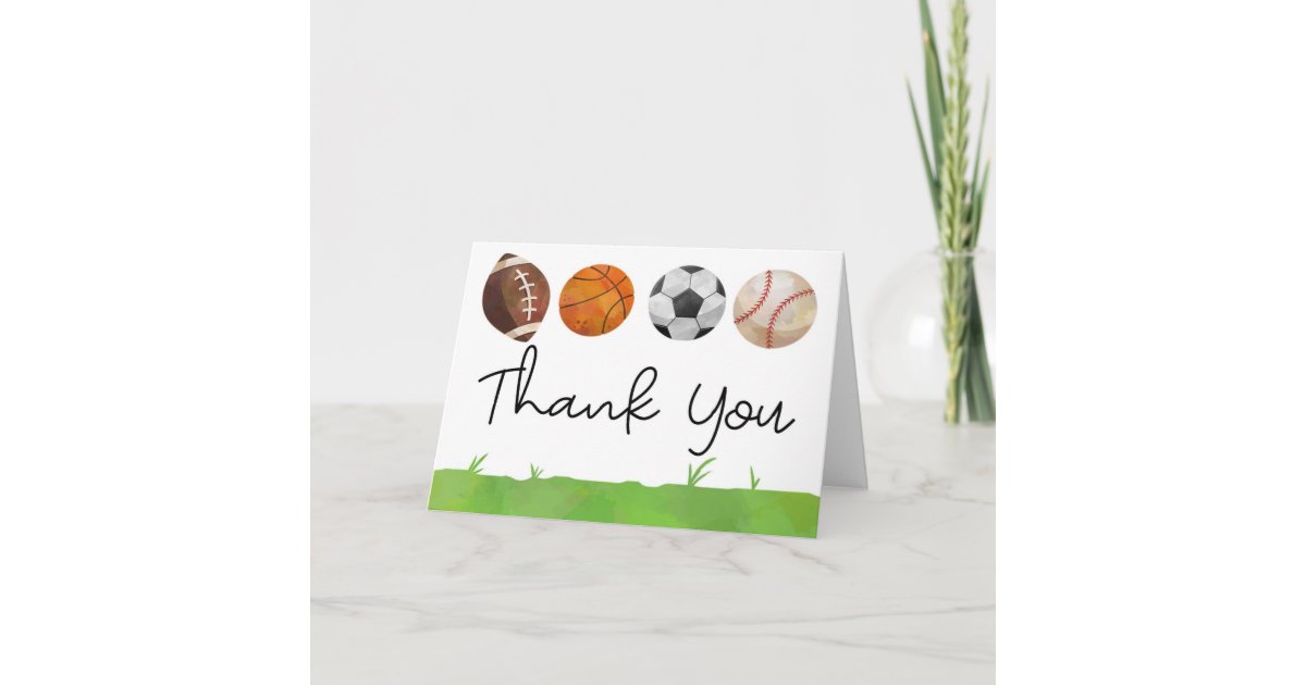 Sports Baseball Basketball Football Soccer Thank You Card | Zazzle