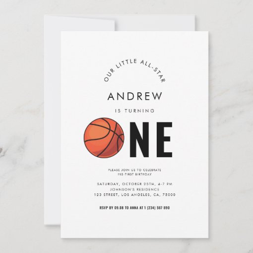Sports Basketball Theme Kid 1st Birthday Party Invitation | Zazzle
