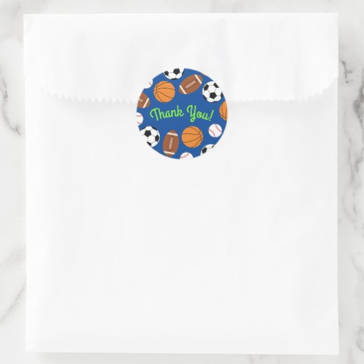 Sports Birthday Party Kids Cute Classic Round Sticker | Zazzle