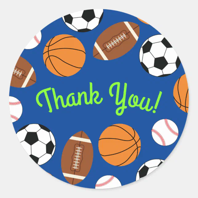 Sports Birthday Party Kids Cute Classic Round Sticker | Zazzle