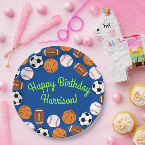 Sports Birthday Party Kids Cute Paper Plates | Zazzle