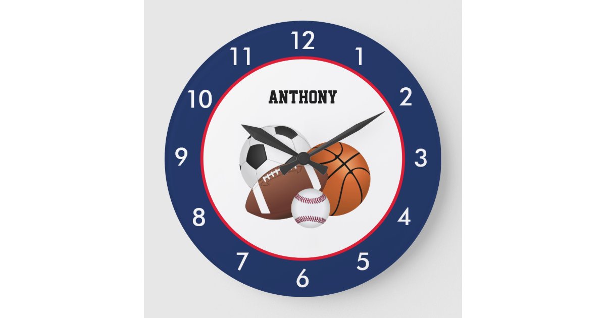 Sports Blue Custom Large Clock | Zazzle