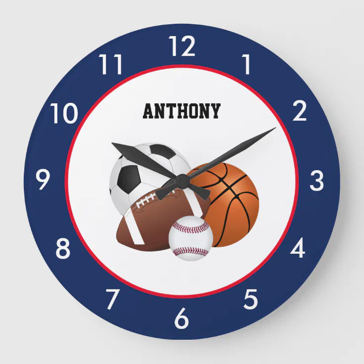 Sports Blue Custom Large Clock | Zazzle