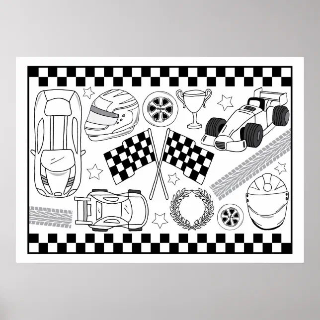 Sports Cars Racing Driver Boys DIY Coloring Poster | Zazzle