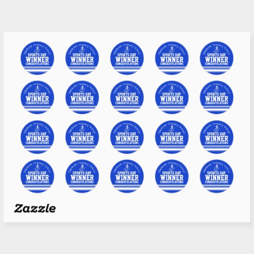 Sports day winner congratulations blue award classic round sticker | Zazzle