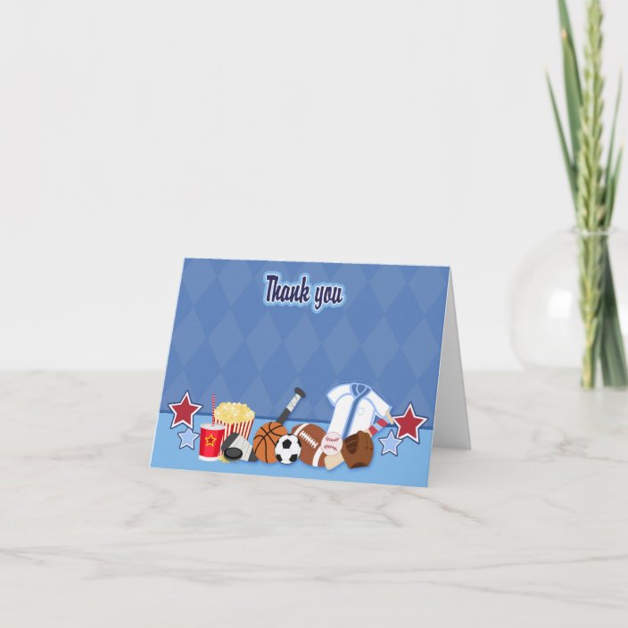 Sports Fan (Blue) Folded Thank you Card | Zazzle.com