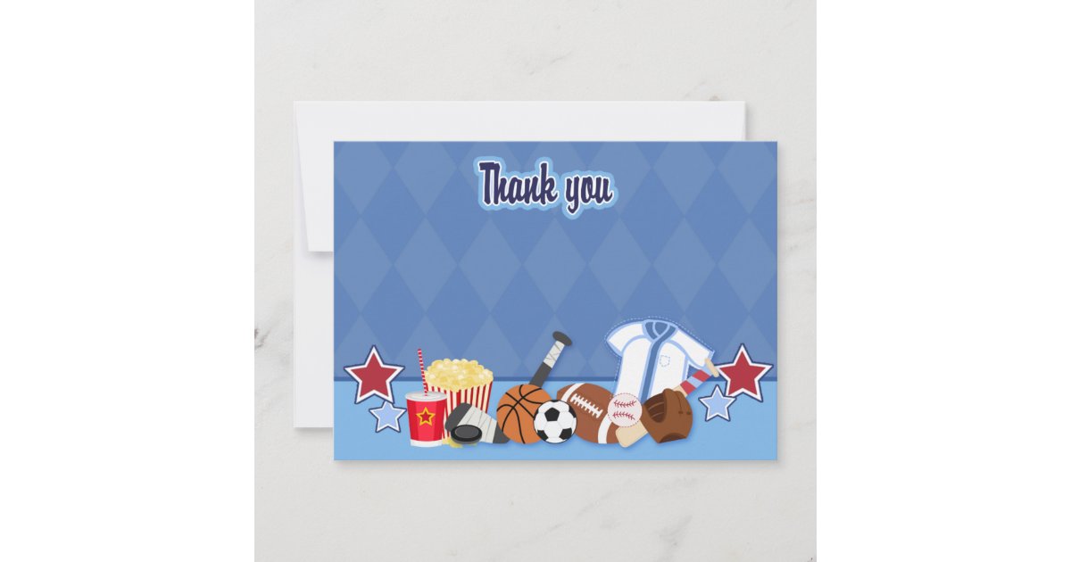 Sports Fan Sport Theme Thank you Card (Blue) | Zazzle