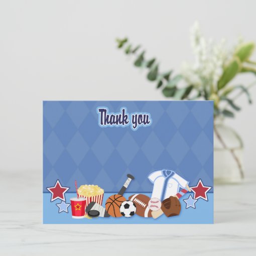 Sports Fan Sport Theme Thank you Card (Blue) | Zazzle