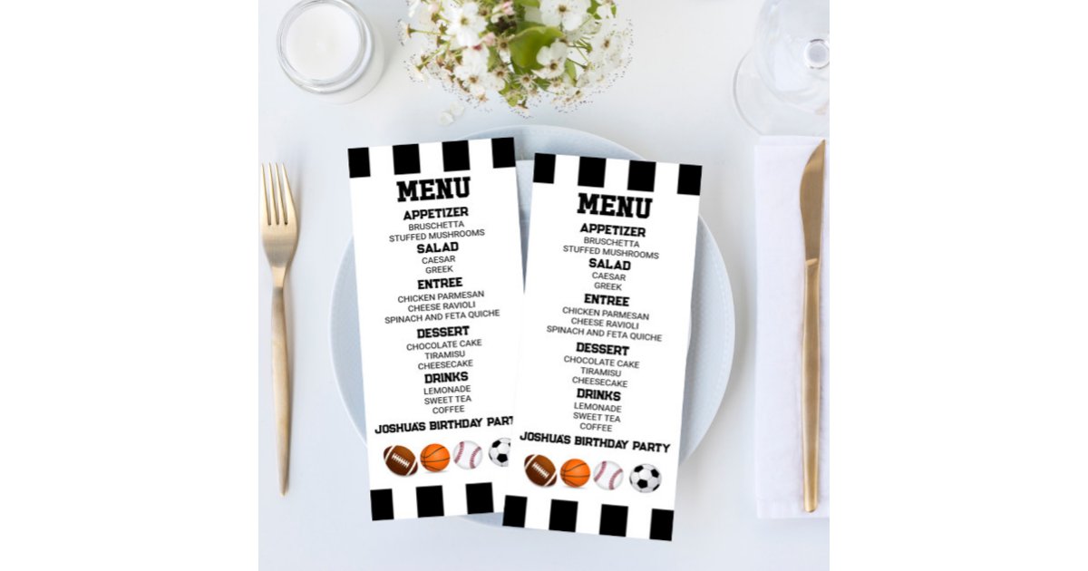 Sports Football Basketball Birthday Party Food Menu | Zazzle