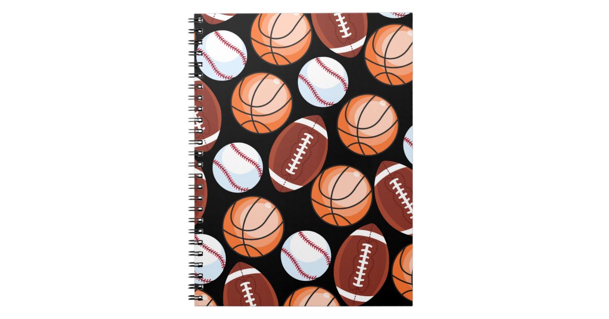 SPORTS FUN Baseball Football Basketball Pattern Notebook | Zazzle