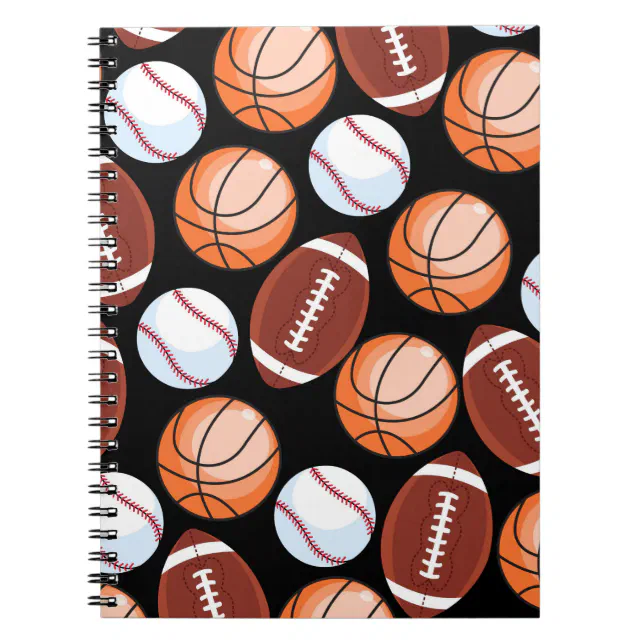 SPORTS FUN Baseball Football Basketball Pattern Notebook | Zazzle