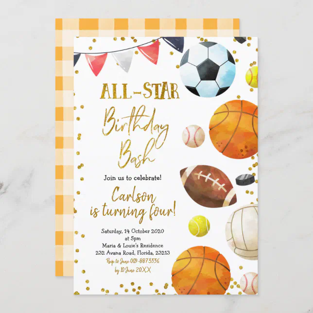 Sports Game Time Birthday Invitation | Zazzle