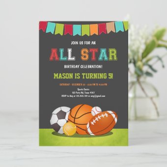 Sports Party boy All star Baseball Birthday Invitation | Zazzle