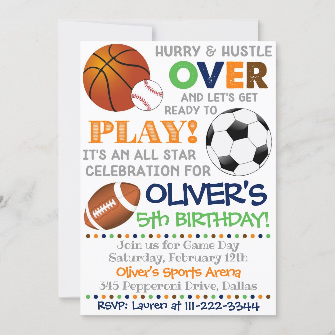 Sports Party Invitation Sport Birthday Sports | Zazzle