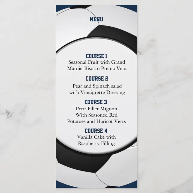 Sports Party Soccer theme Personalize Menu cards | Zazzle