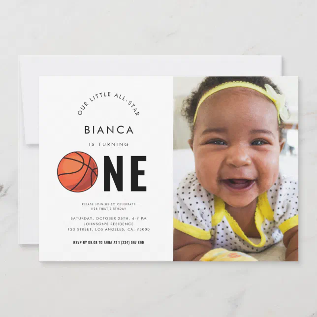 Sports Photo Basketball 1st Birthday Party Invitation | Zazzle