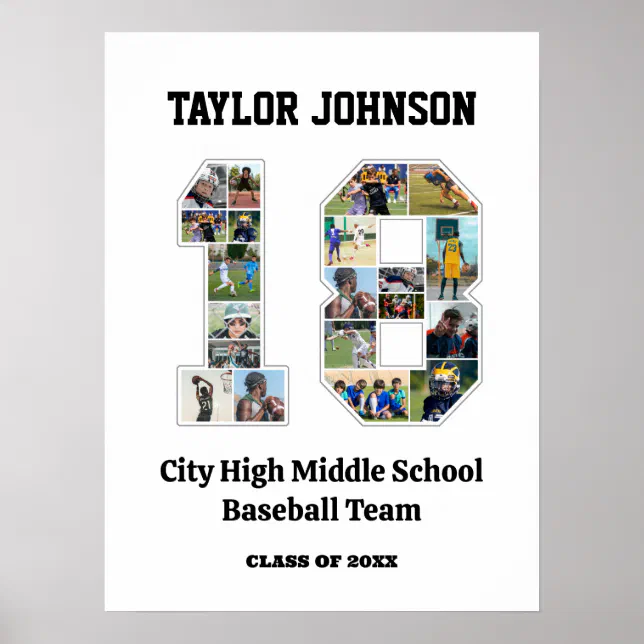 Sports Player Number 18 Photo Collage Graduation Poster | Zazzle