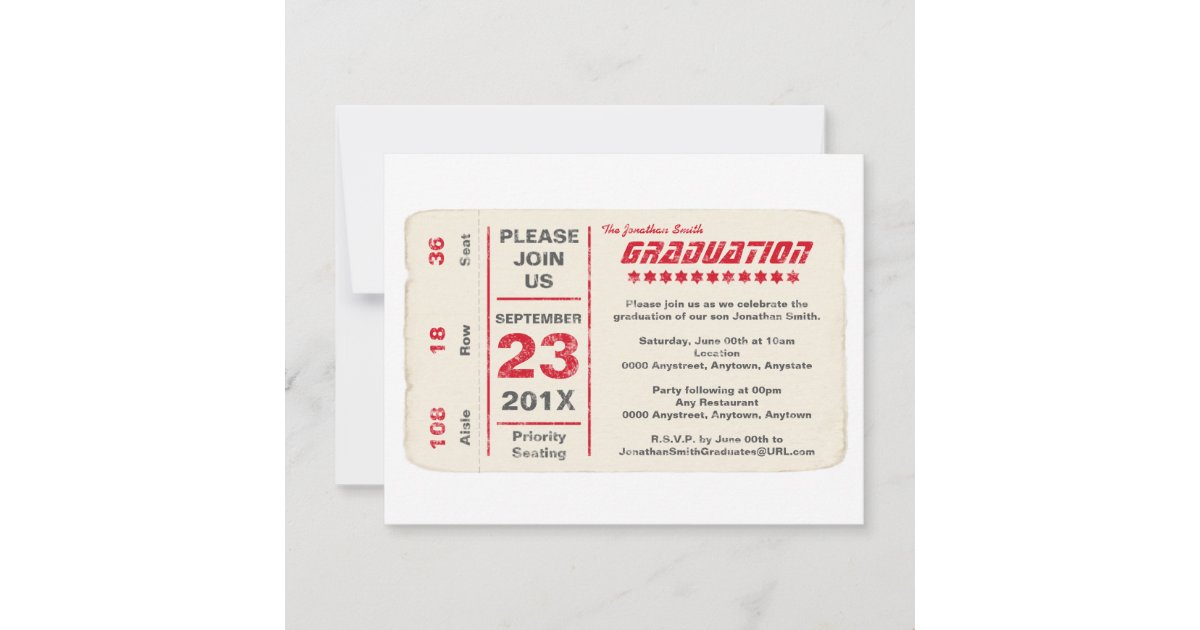 Sports Star Ticket Graduation, Red Invitation | Zazzle