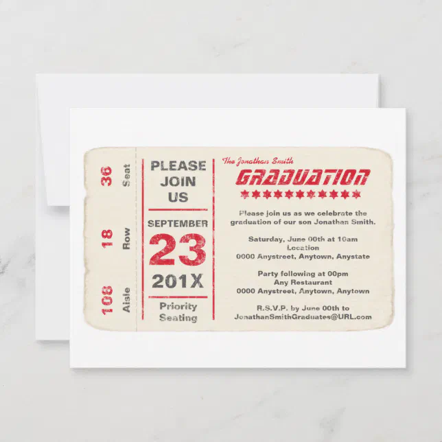 Sports Star Ticket Graduation, Red Invitation | Zazzle