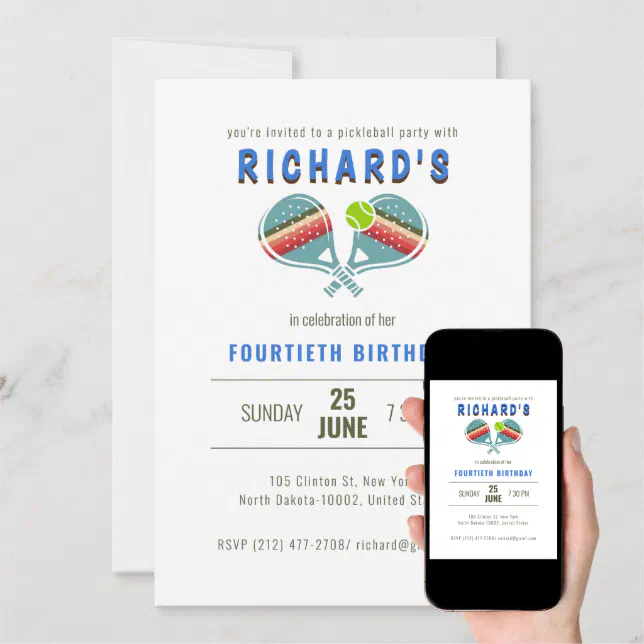Sports Striped Pickleball Paddles Birthday Party Invitation | Zazzle