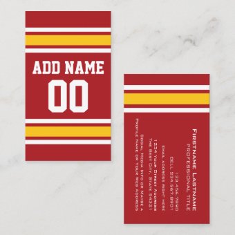 Sports Team Football Jersey Custom Name Number Business Card | Zazzle