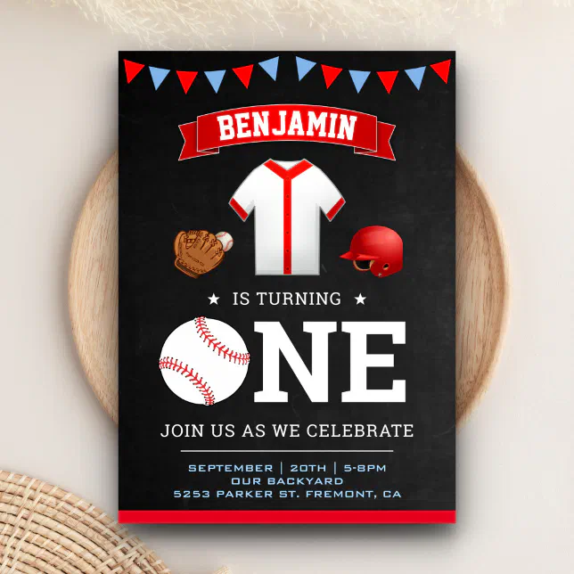 Sports Theme Baseball Player 1st Birthday Party Invitation | Zazzle