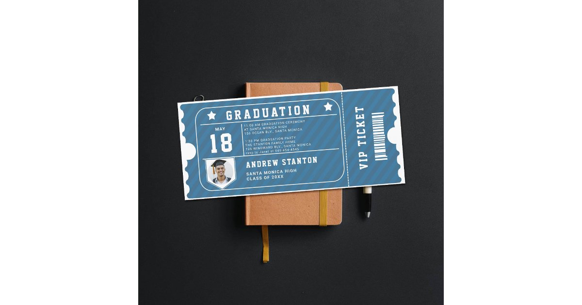 Sports Theme Blue Photo Graduation Invitation | Zazzle