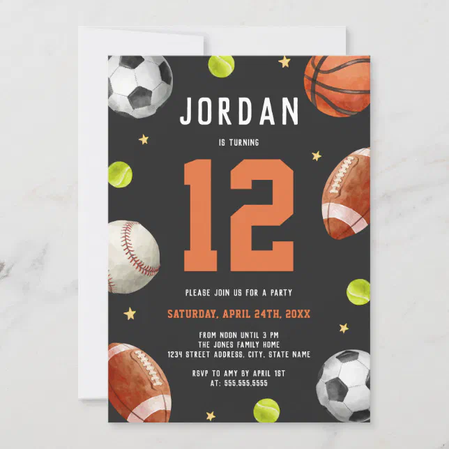 Sports Theme Boys Modern Birthday Party Invitation | Zazzle