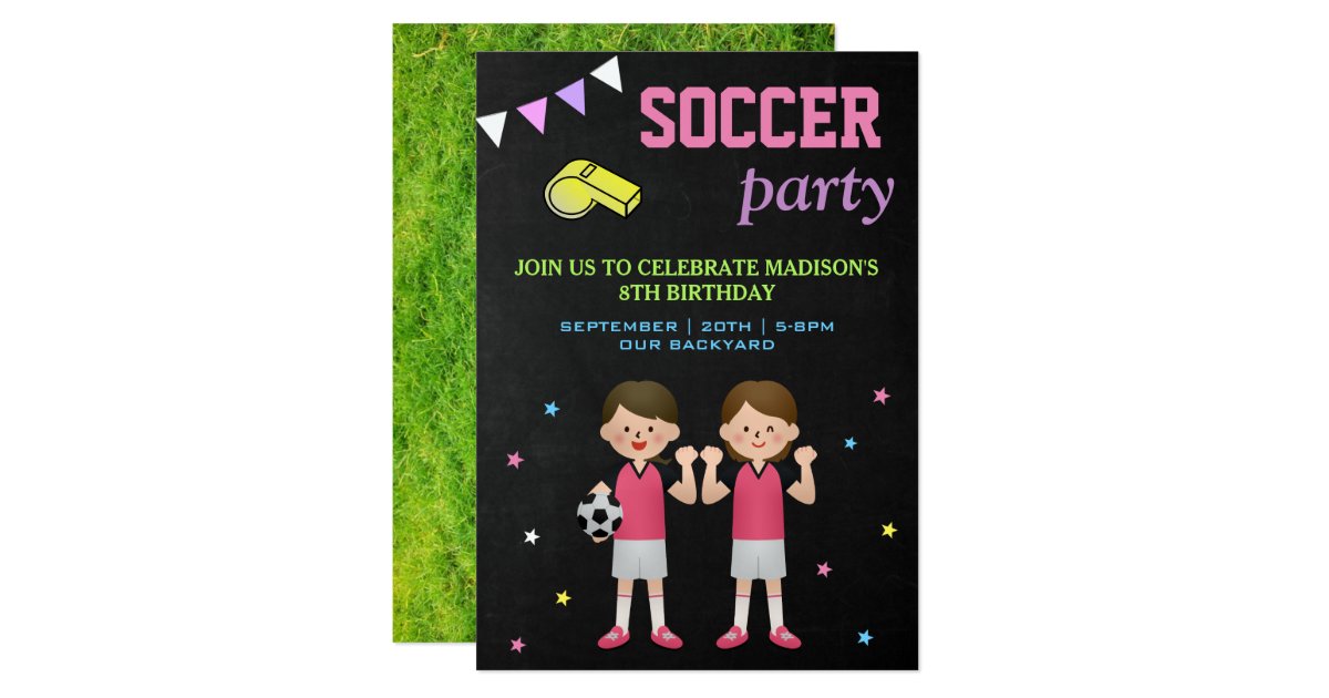 Sports Theme Girls Soccer Birthday Party Invitation | Zazzle.com