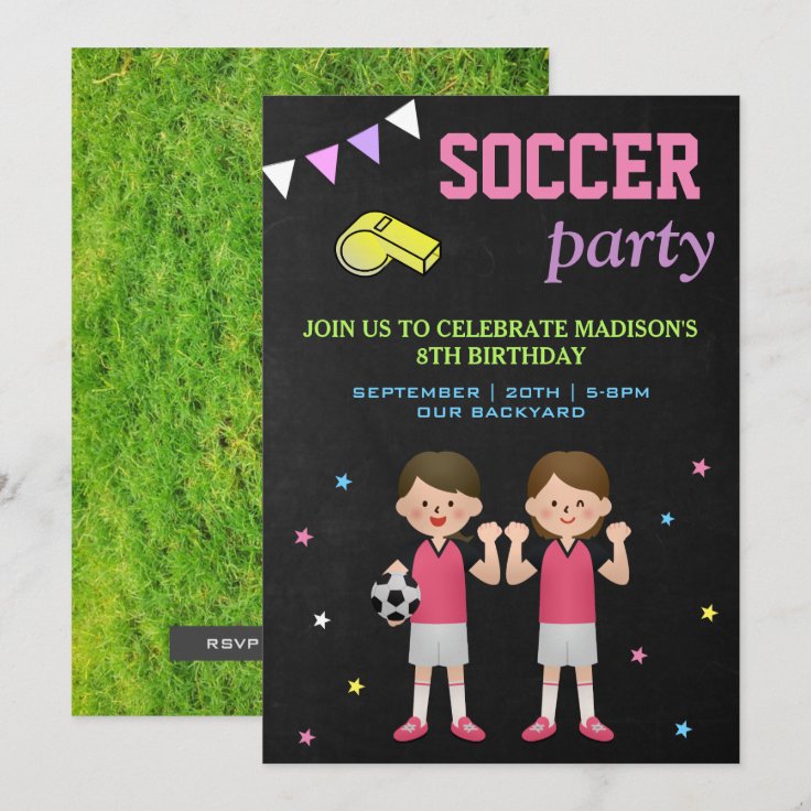 Sports Theme Girls Soccer Birthday Party Invitation | Zazzle